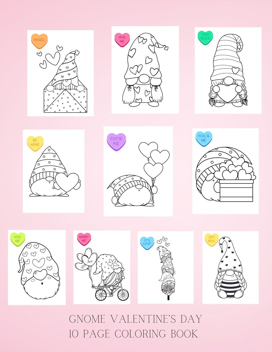 Gnome Valentine's Printable Coloring Book, Valentine Coloring Book for ...
