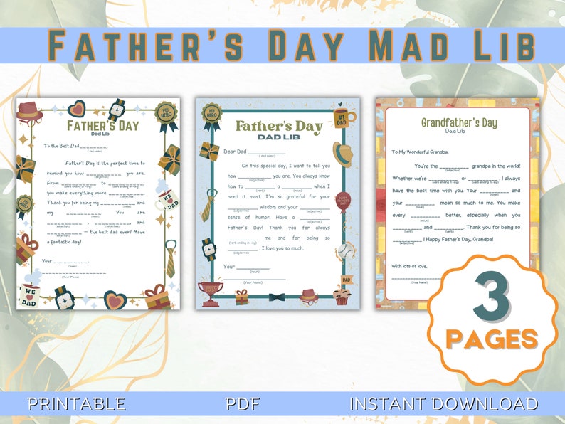 Father's Day Mad Libs, Father's Day Fill-ins, Dad-tastic Mad Libs ...