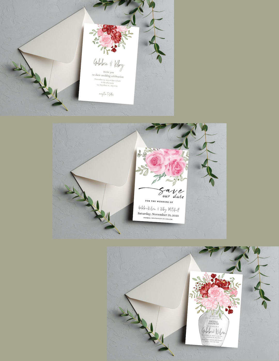 Editable Printable Floral Bridal Matching Bundle, Pink Bridal Shower ...