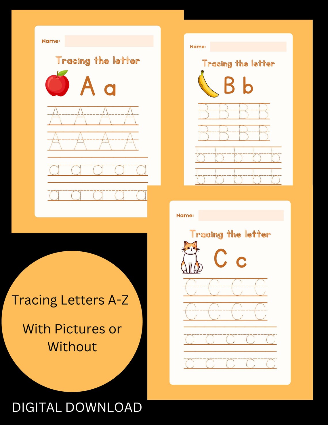 Tracing Letters A-Z, Alphabet Letter Tracing, Homeschool Tracing ...