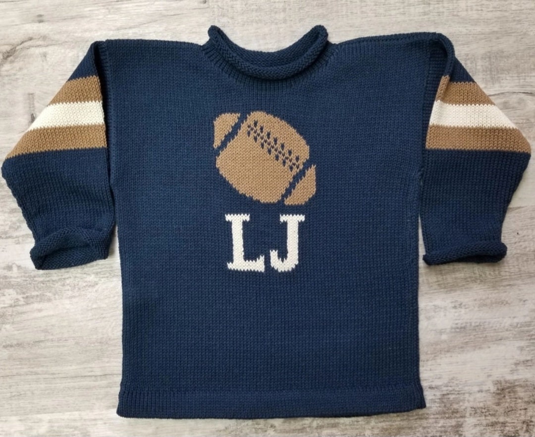 Football Sweater With 3 Stripe Sleeve. Custom Knit Sweater With Name ...