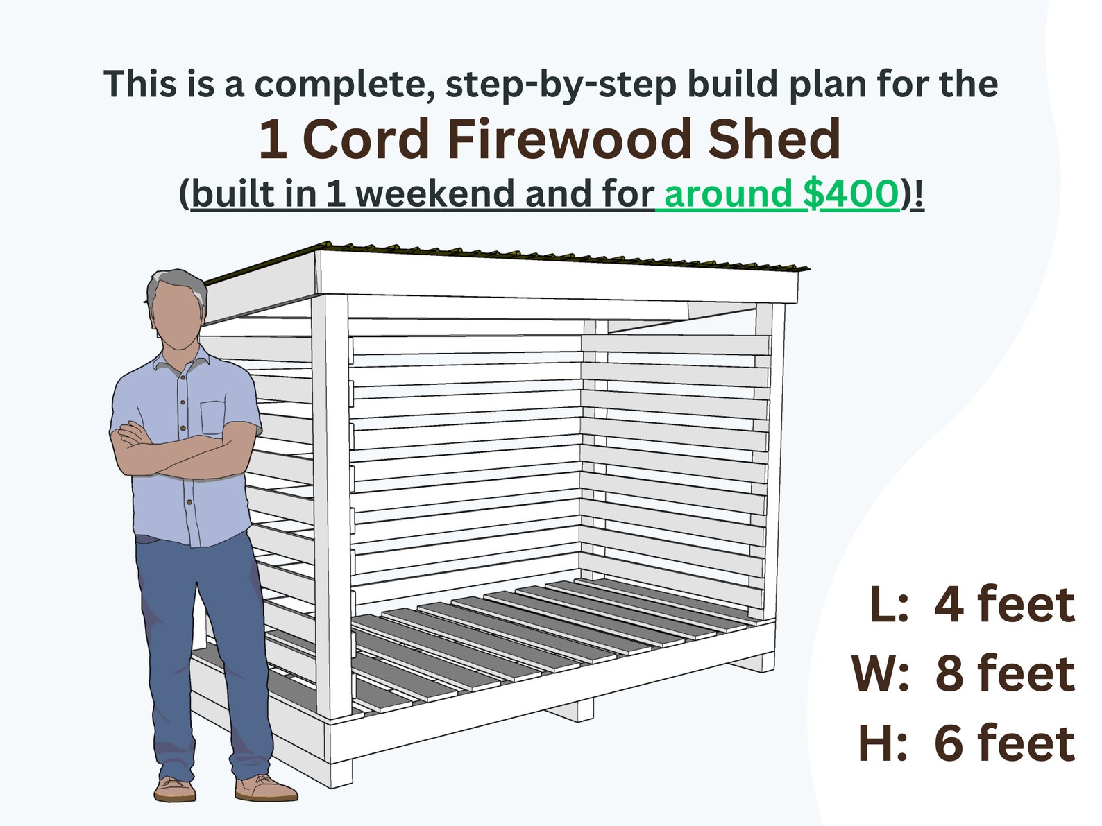 DIY 1 Cord Firewood Rack - A Complete Build Plan for a Firewood Shed ...