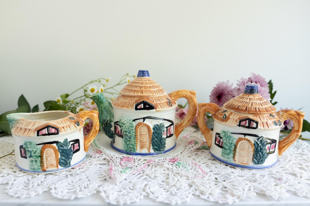 Vintage Ceramic Cottage House Teapot & Creamer Set – Made in Japan ...