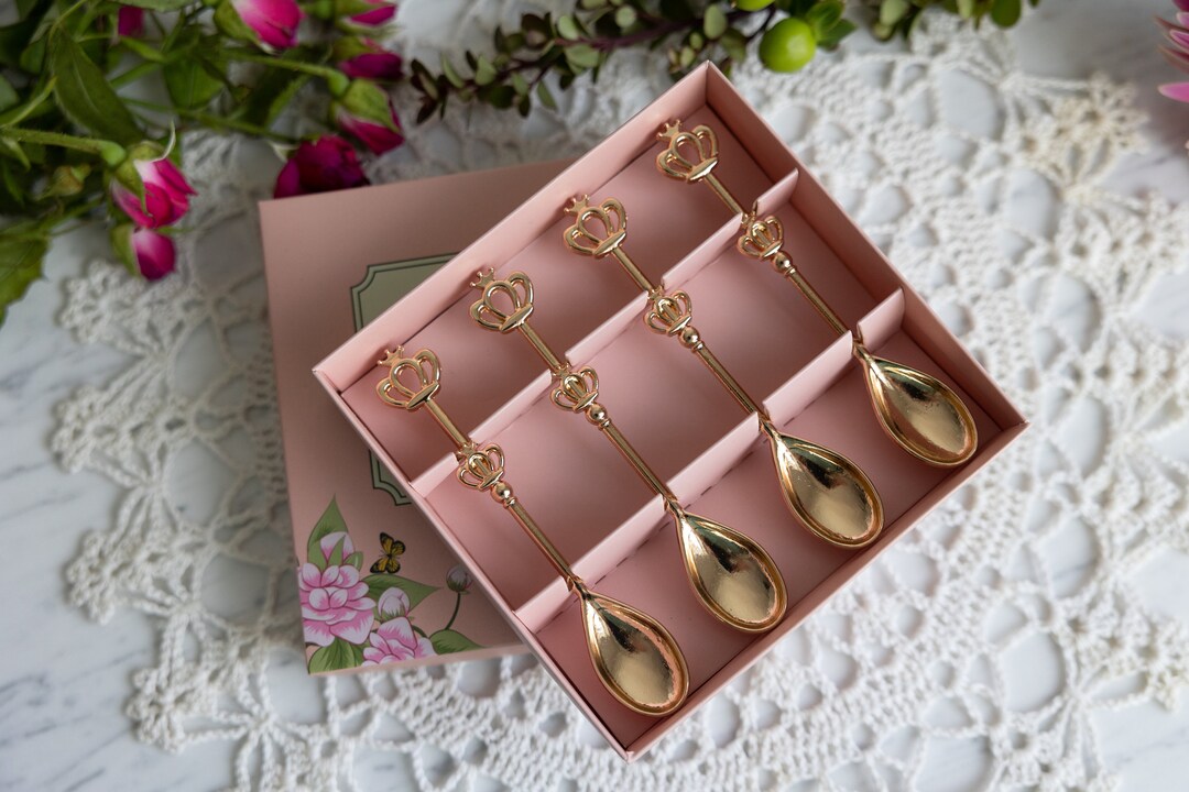 Gold Plated Crown Tea Spoons - Set of 4 - Etsy
