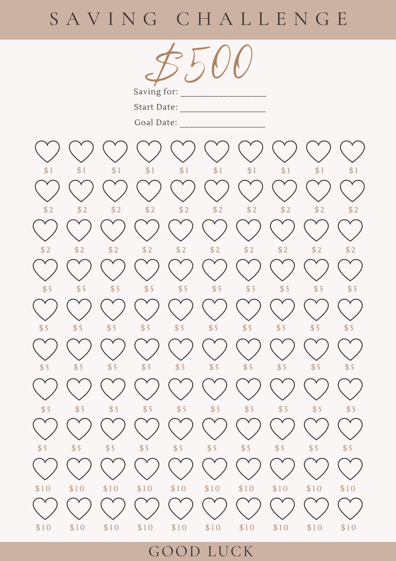 500 Savings Challenge, Printable PDF Instant Download - Etsy