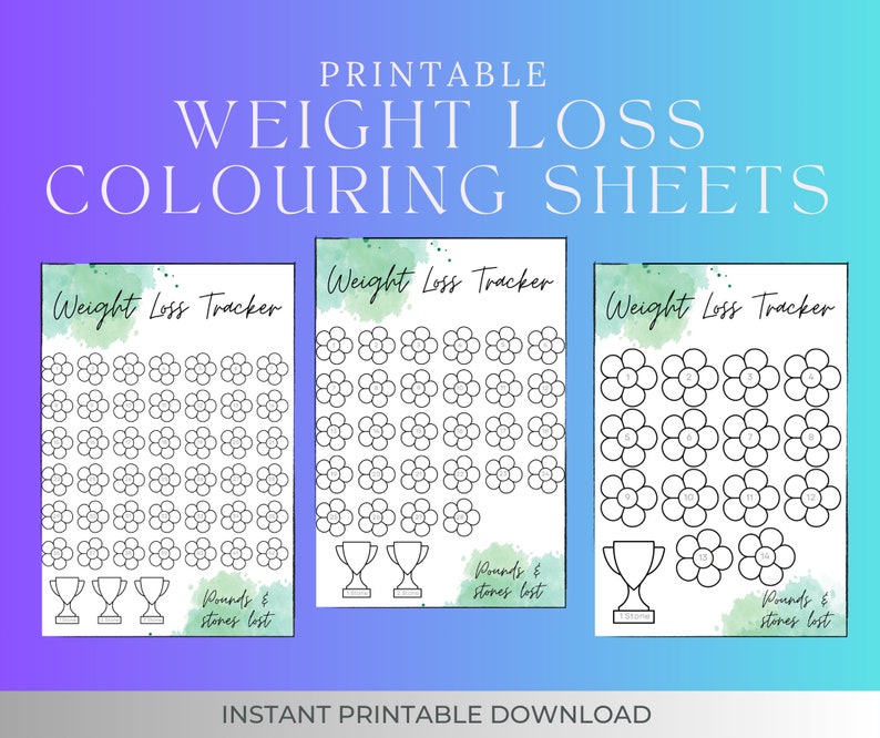 Flower Weight Loss Colouring Page, Weight Loss Tracker, Printable ...