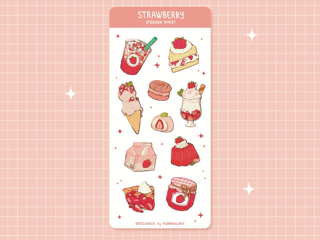 Cute Strawberry Sticker Sheet Cute Pink Sticker Sheet Kawaii Stickers ...