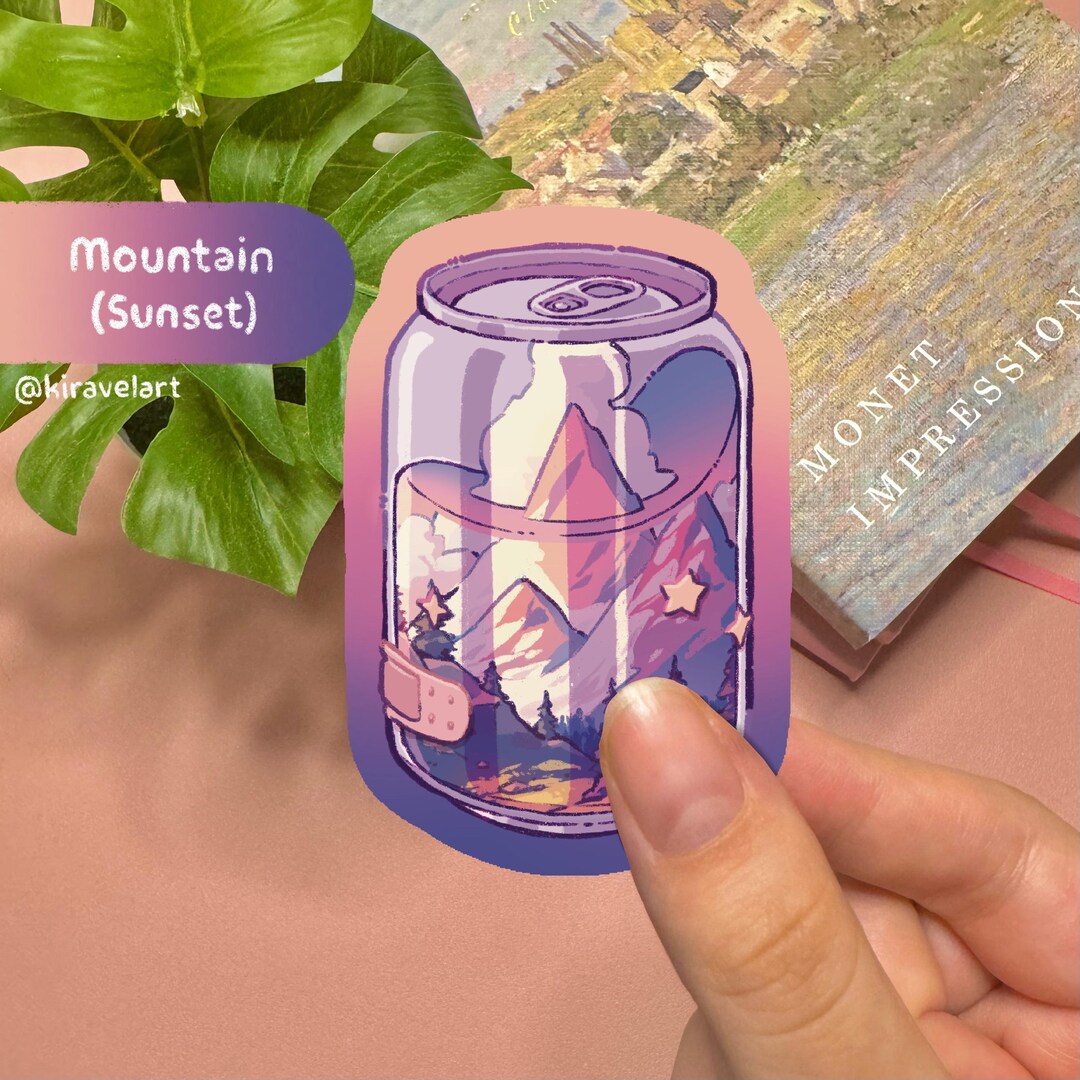 Cute Sticker Holographic | Mountain Sunset Aesthetic Sticker Kawaii ...