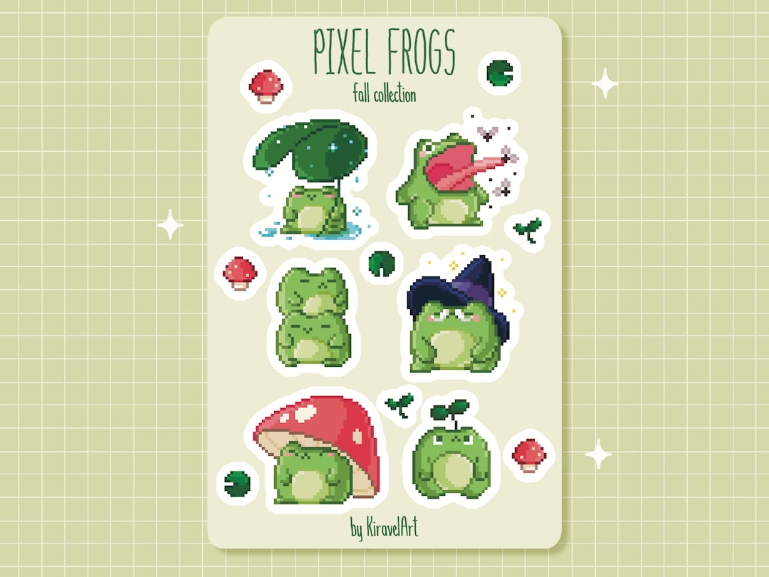 Pixel Sticker Frog Sticker Sheet Retro Sticker Set Vinyl Sticker Pack ...