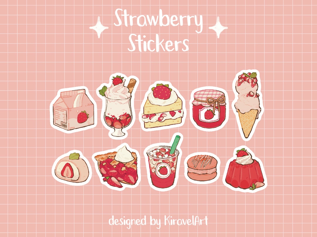 Strawberry Sticker Set Cute Sticker Pack Waterproof Stickers Pink ...