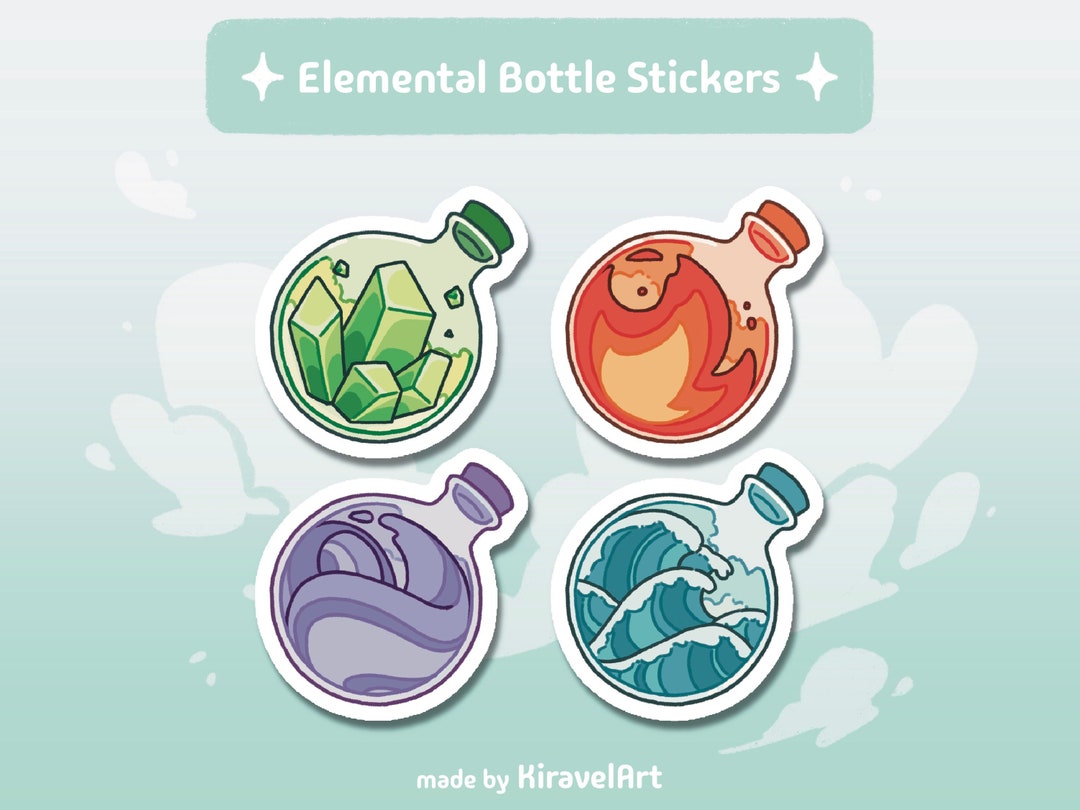 Cute Elemental Bottle Sticker Set Cute Elemental Sticker Pack ...