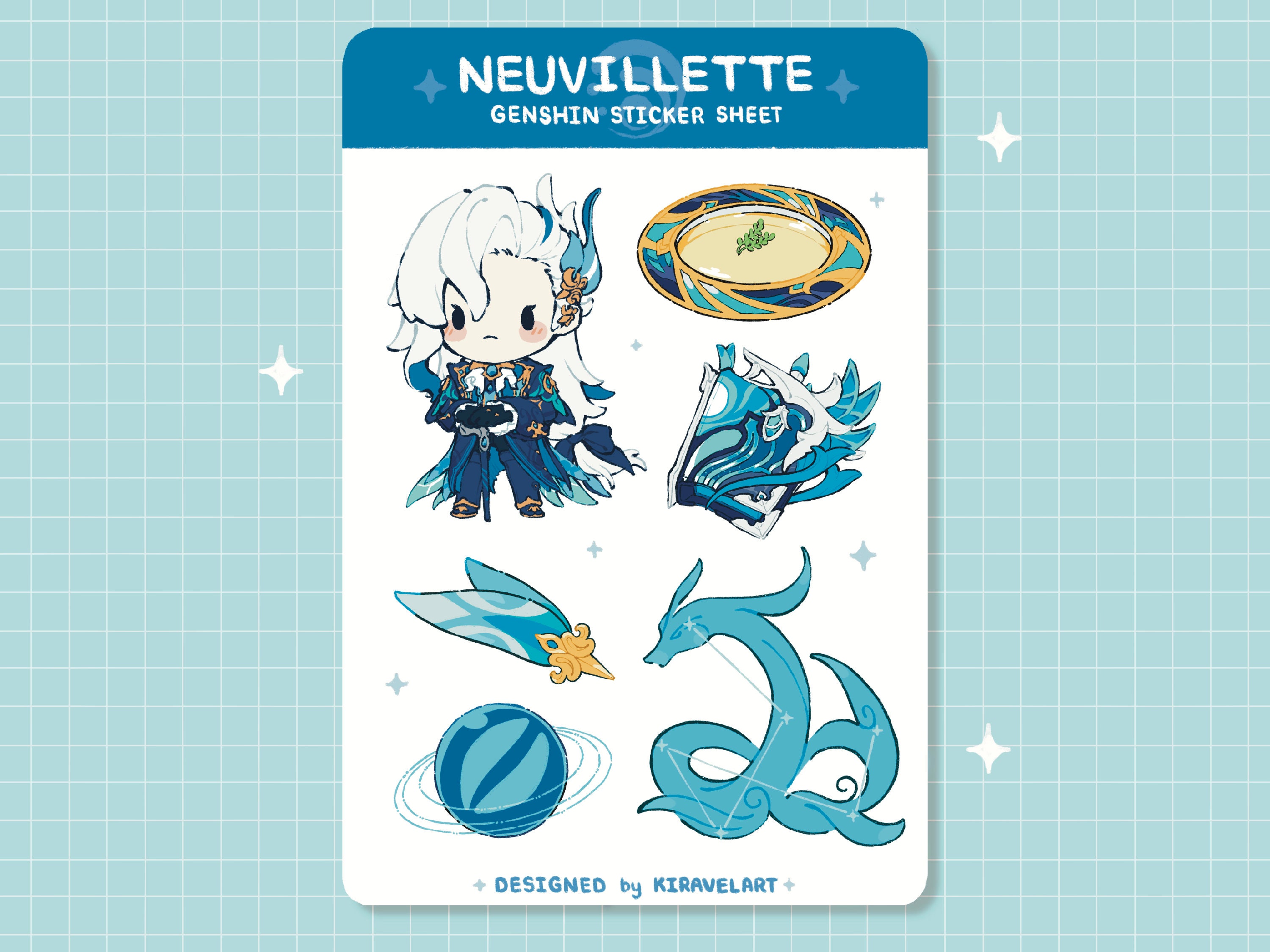 Genshin Sticker Sheet Cute Neuvillette Sticker Sheet Kawaii Anime ...