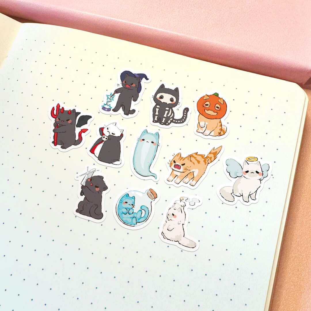 Halloween Cat Sticker Set | Cute Cat Sticker Pack Durable Stickers ...