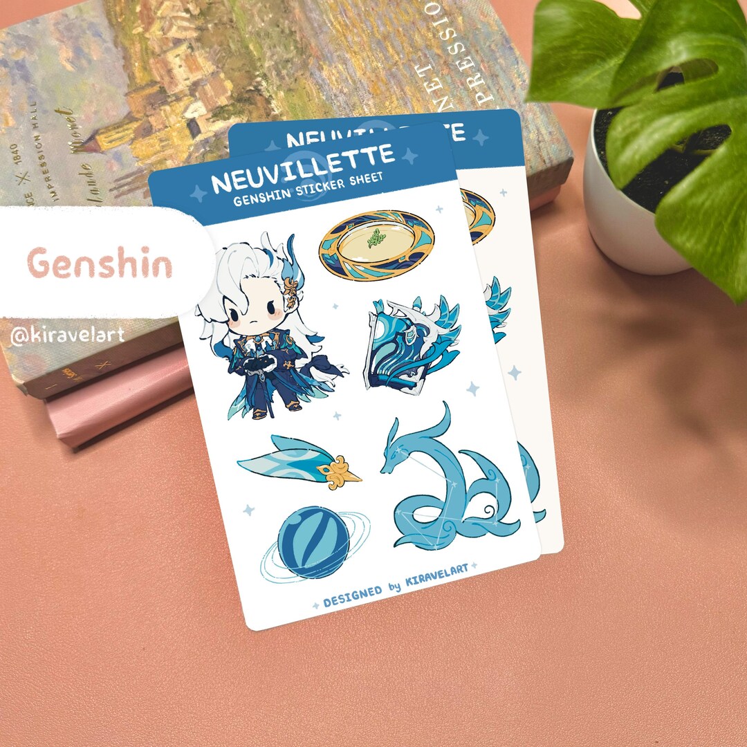 Genshin Sticker Sheet | Cute Neuvillette Sticker Sheet Kawaii Anime ...