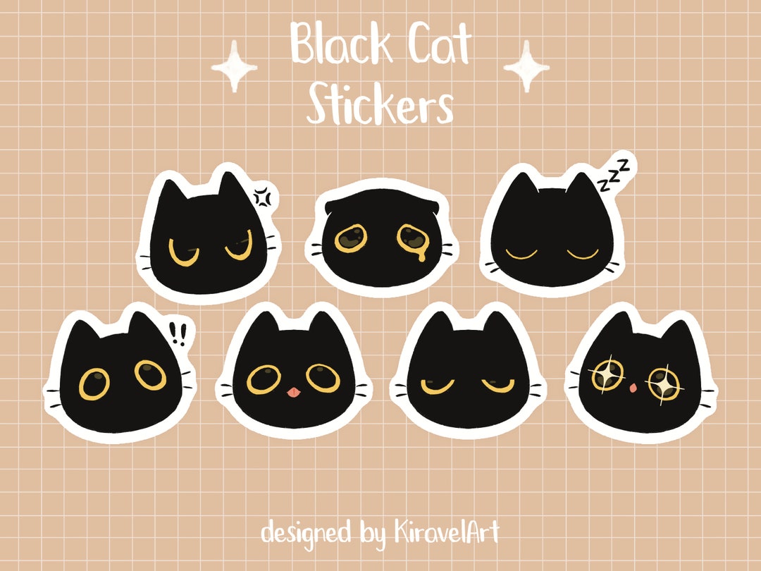 Black Cat Sticker Set Cute Cat Sticker Pack Waterproof Stickers Kawaii ...