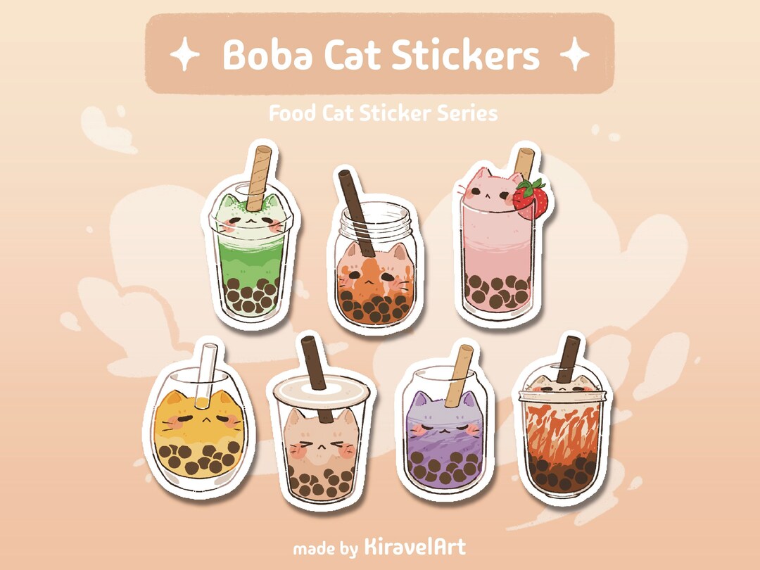 Boba Cat Sticker Set Cute Cat Sticker Waterproof Durable Stickers ...