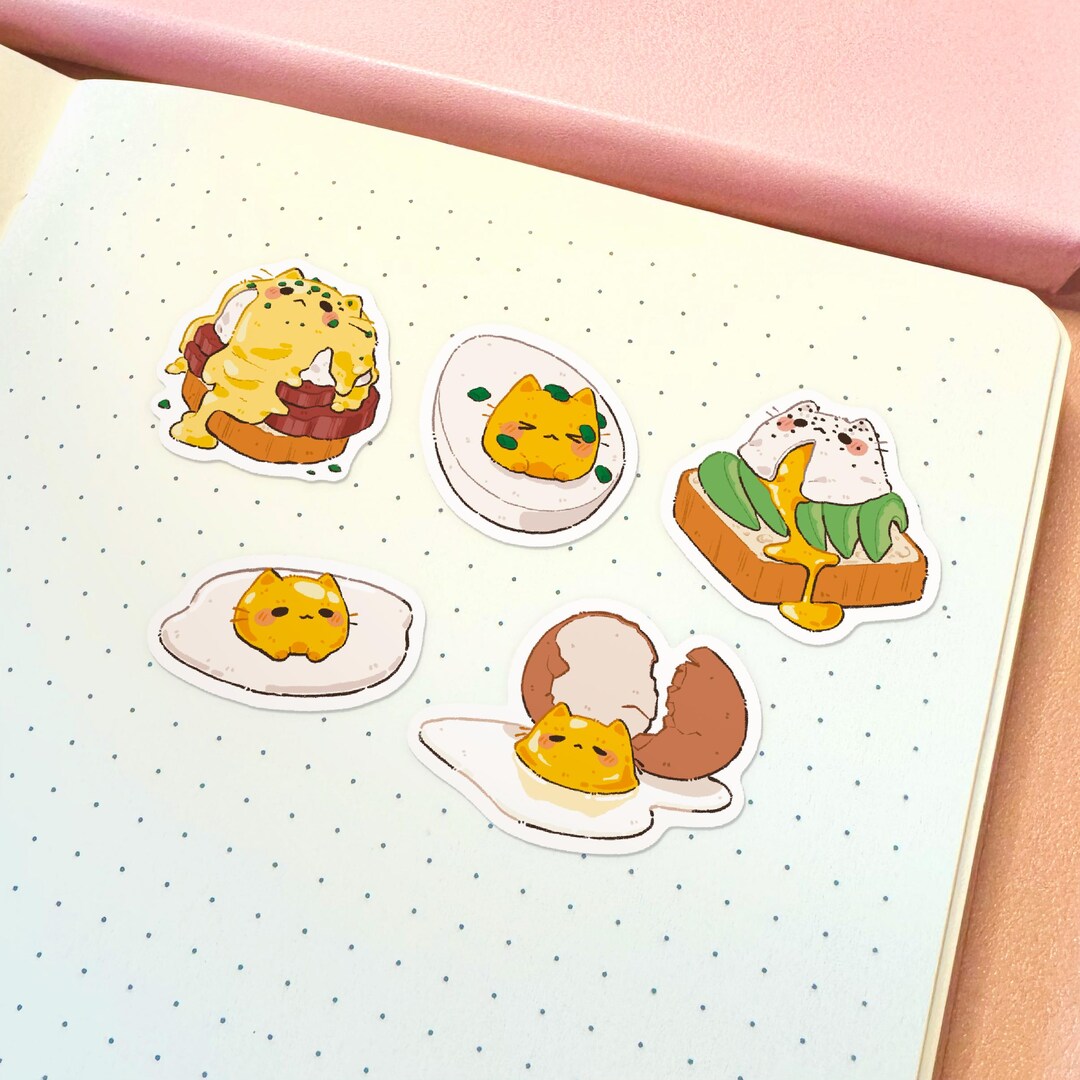 Egg Cat Sticker Set | Cute Cat Sticker Pack Waterproof Durable Stickers ...