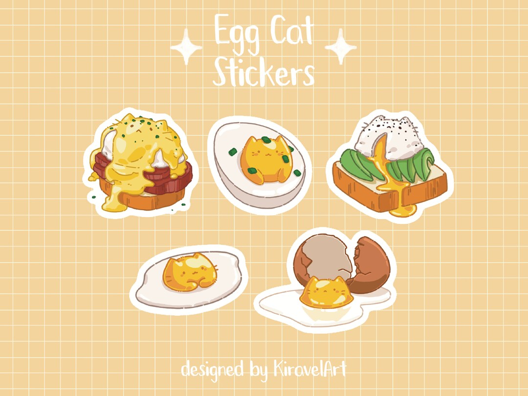 Egg Cat Sticker Set Cute Cat Sticker Pack Waterproof Durable Stickers ...