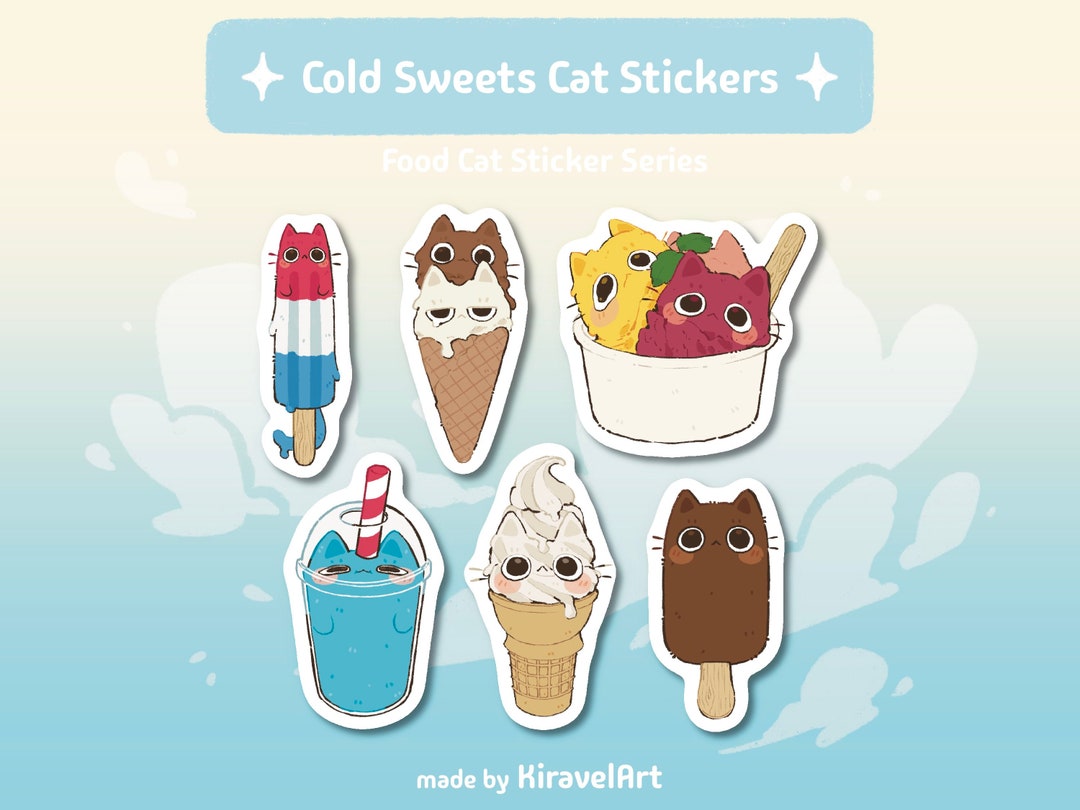 Cold Sweets Cat Sticker Set Cute Cat Sticker Pack Waterproof Stickers ...