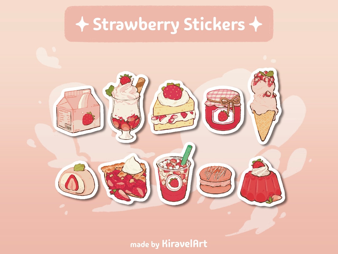 Strawberry Sticker Set Cute Sticker Pack Waterproof Stickers Pink ...