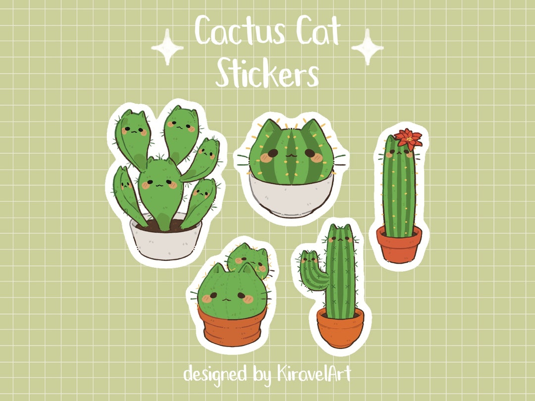 Cactus Cat Sticker Set Cute Cat Sticker Pack Waterproof Durable ...