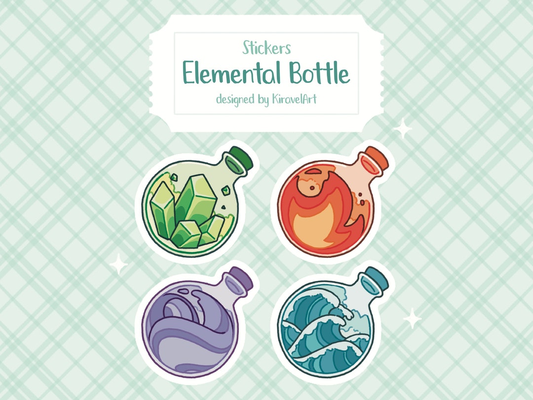 Cute Elemental Bottle Sticker Set Cute Elemental Sticker - Etsy