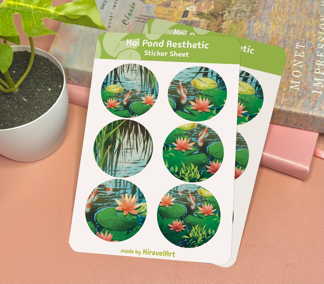 Koi Pond Aesthetic Sticker Sheet | Pond Sticker Sheet Green Stickers ...
