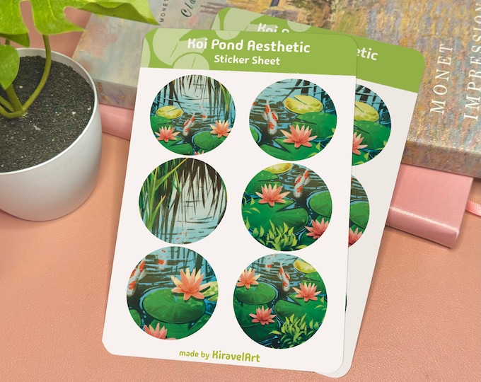 Koi Pond Aesthetic Sticker Sheet | Pond Sticker Sheet Green Stickers ...