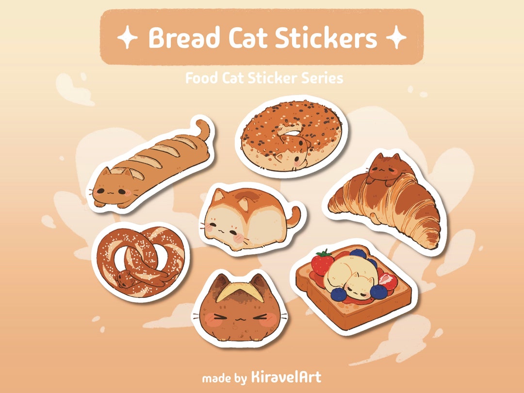 Bread Cat Sticker Set Cute Cat Sticker Waterproof Durable Stickers ...