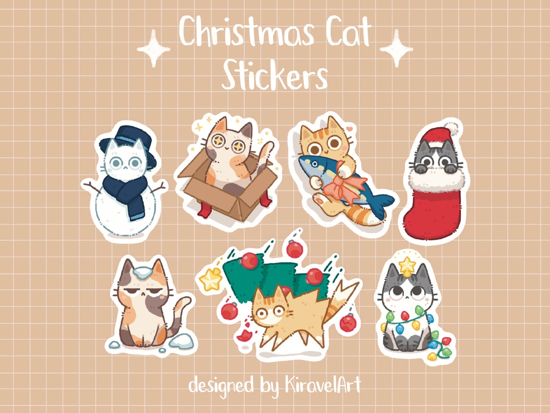 Christmas Cat Sticker Set Cute Cat Sticker Pack Waterproof Durable ...