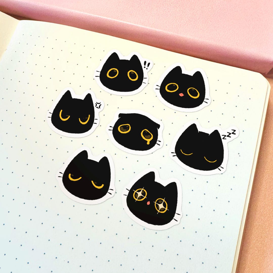 Black Cat Sticker Set | Cute Cat Sticker Pack Waterproof Stickers ...