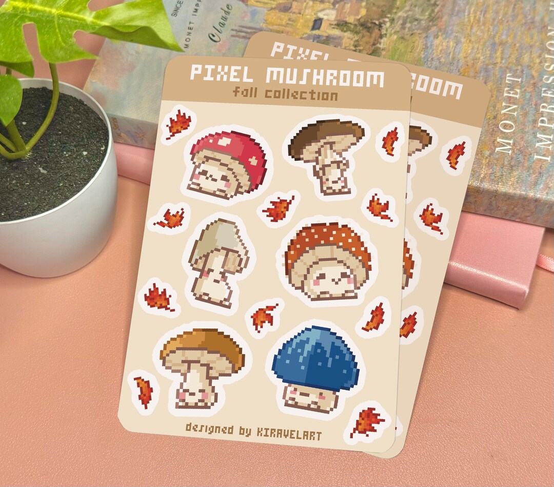 Cute Mushroom Sticker Sheet | Pixel Art Stickers Sheet Fall Stickers ...