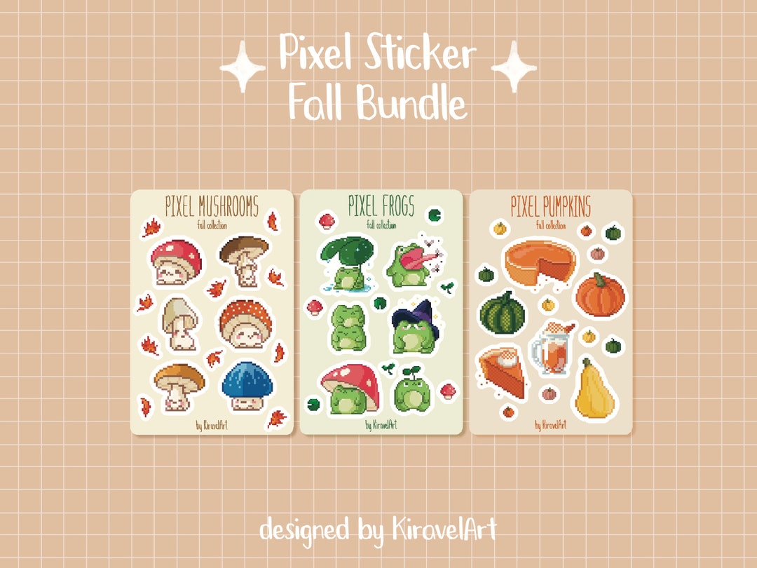 Pixel Sticker Bundle Fall Sticker Retro Kids Sticker Set Vinyl Sticker ...