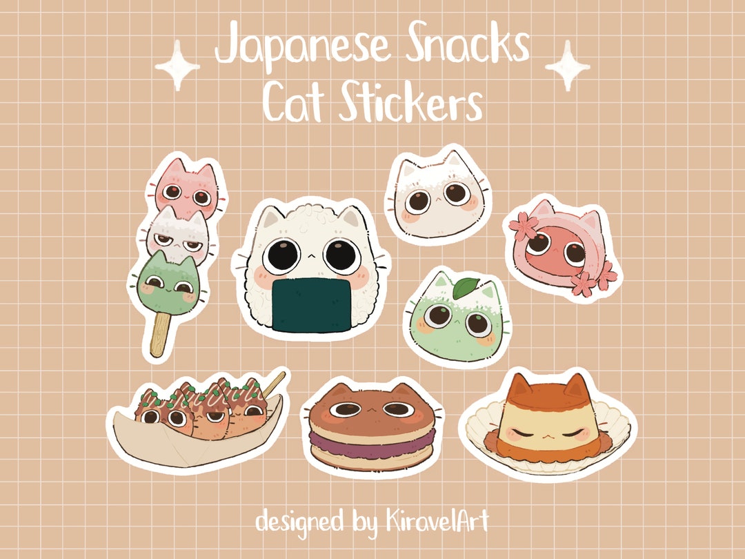 Japanese Snacks Cat Sticker Set Cute Cat Sticker Pack Waterproof ...