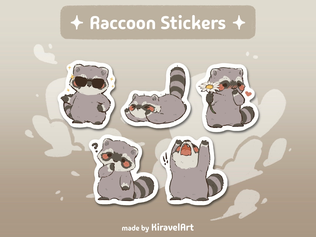 Cute Raccoon Sticker Set Cute Raccoons Sticker Pack Waterproof Stickers ...