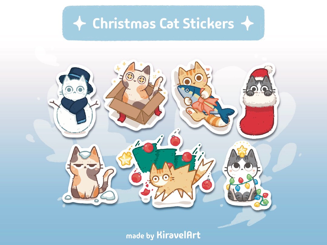 Christmas Cat Sticker Set Cute Cat Sticker Pack Waterproof Durable ...