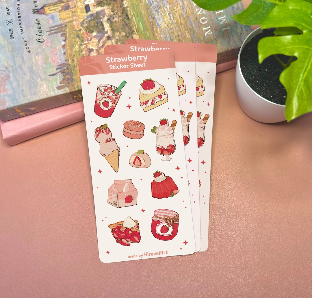 Cute Strawberry Sticker Sheet | Cute Pink Sticker Sheet Kawaii Stickers ...