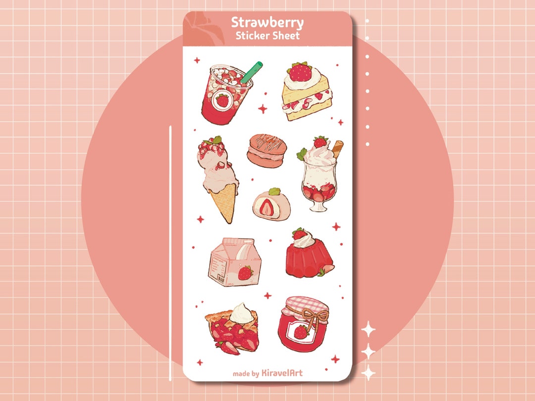 Cute Strawberry Sticker Sheet Cute Pink Sticker Sheet Kawaii Stickers Food Sticker Vinyl ...