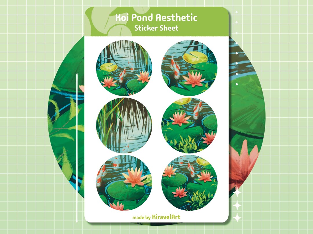 Koi Pond Aesthetic Sticker Sheet Pond Sticker Sheet Green Stickers ...