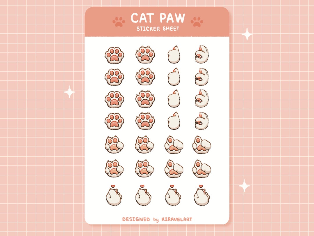 Cute Cat Sticker Sheet Cute Paw Sticker Sheet Kawaii Stickers Cat ...