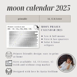 Moon Calendar Printable // Lunar Calendar 2025 // Moon Phases // Lunar ...