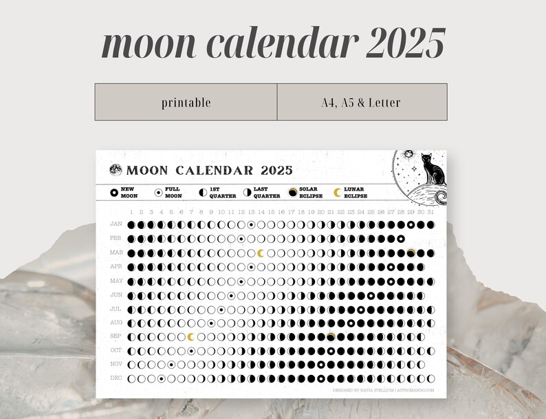 Moon Calendar Printable // Lunar Calendar 2025 // Moon Phases // Lunar ...