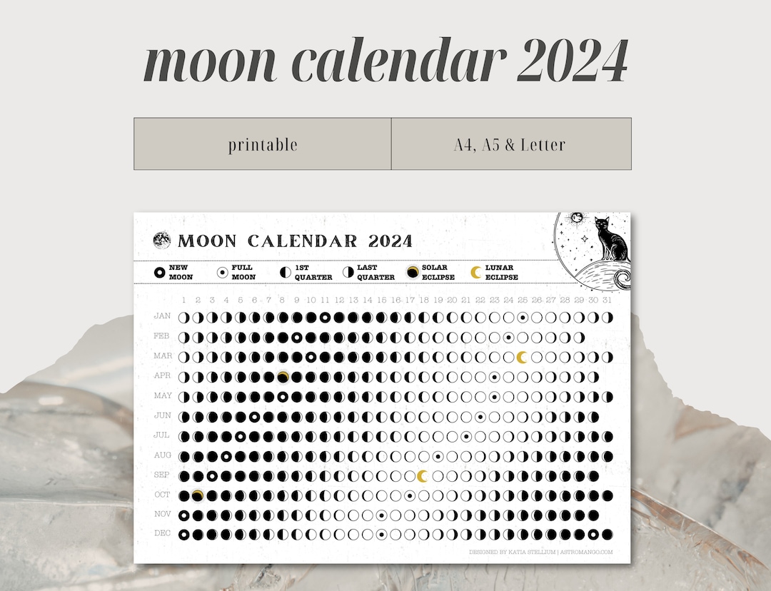 Moon Calendar Printable // Lunar Calendar 2024 // Moon Phases // Lunar ...