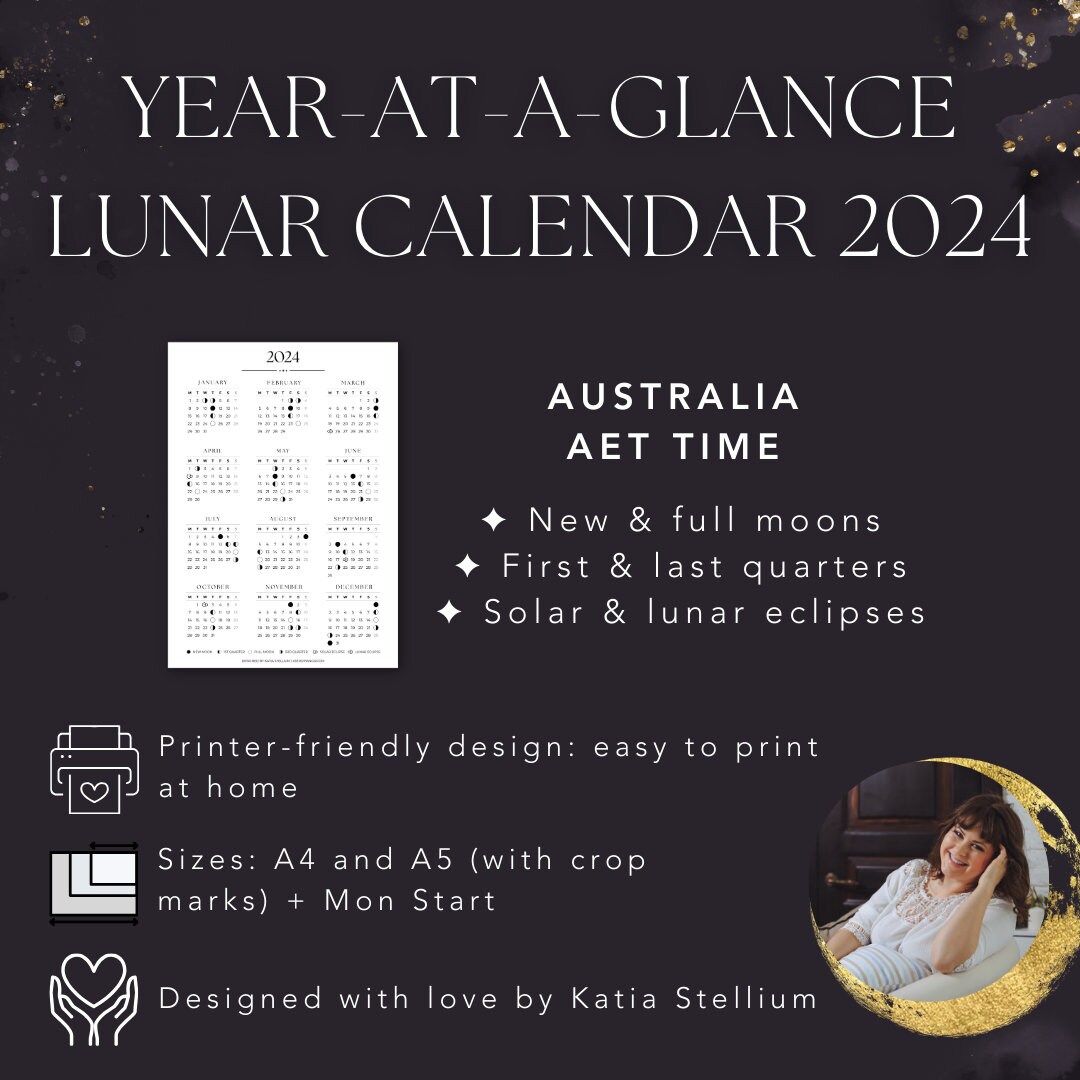 Lunar Calendar Year-at-a-glance Printable Moon Calendar 2024 Moon Phases Southern Hemisphere ...