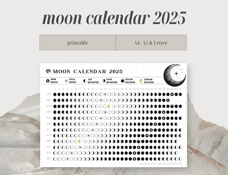 Moon Calendar Printable // Lunar Calendar Printable // Moon Phases ...