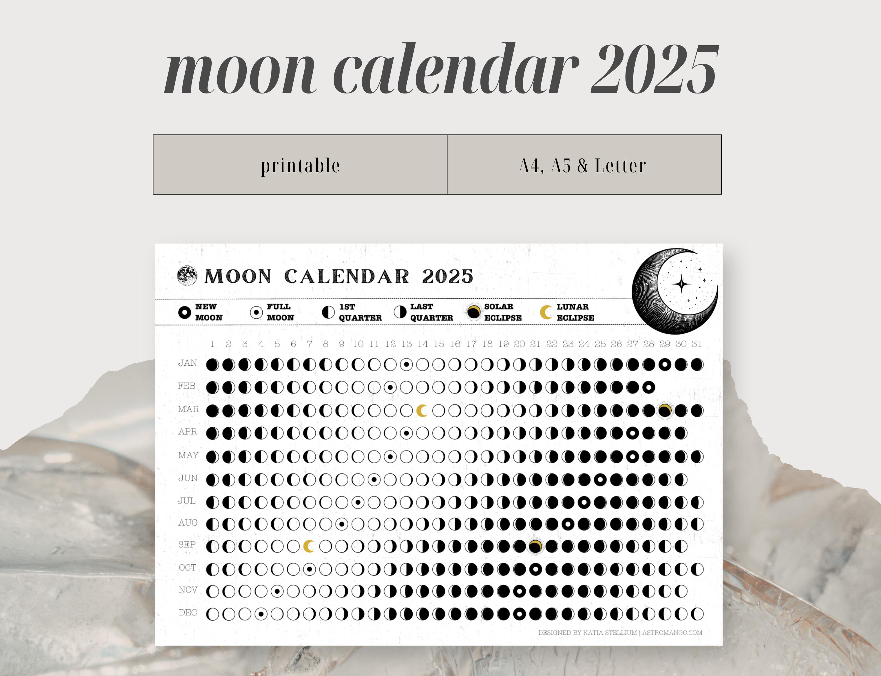 Moon Calendar Printable // Lunar Calendar Printable // Moon Phases ...