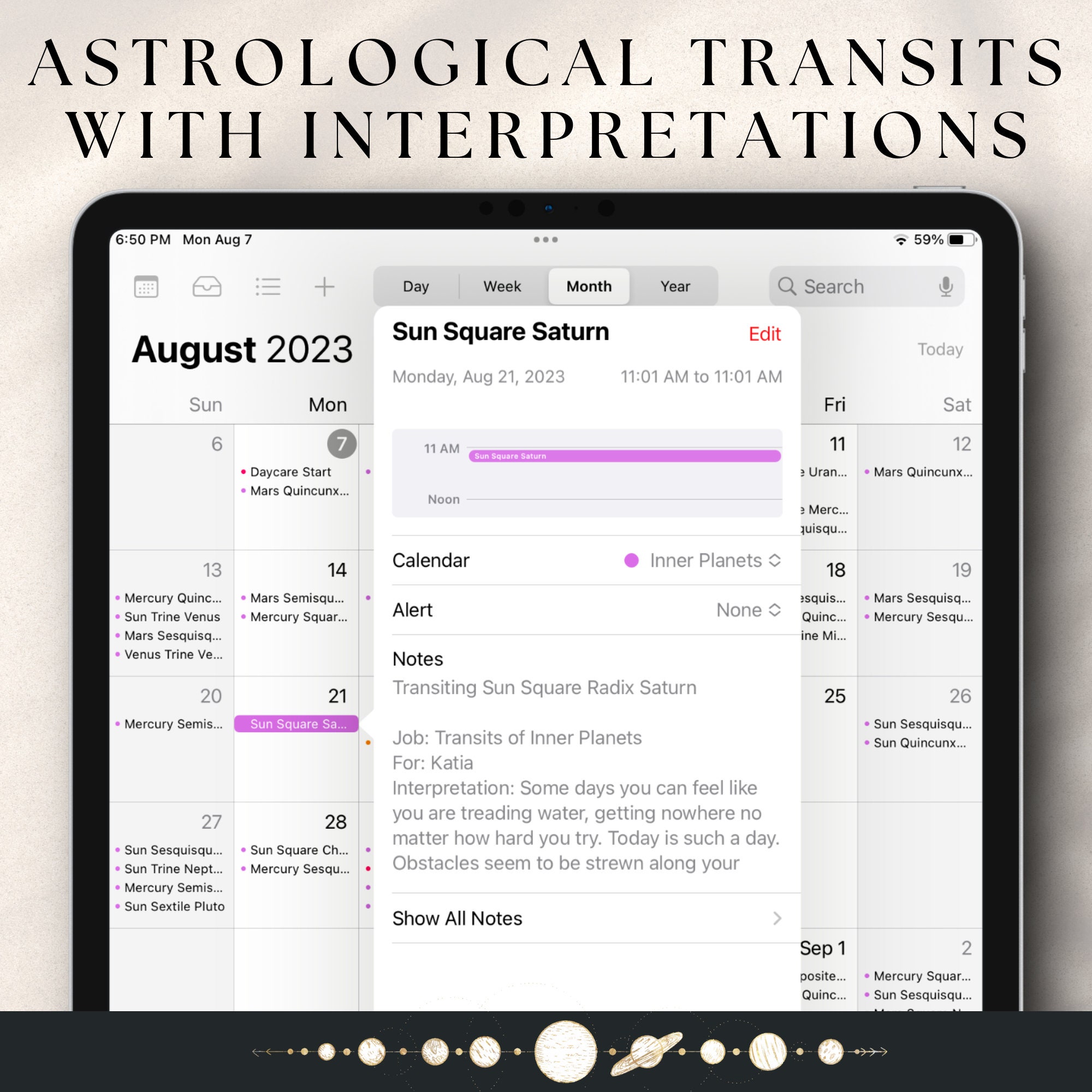 Personal Astrology Calendar for 1 Year | Personal Astrology Transits ...