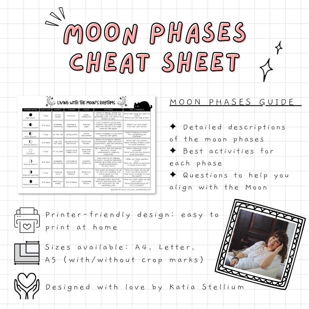 Moon Phases Cheat Sheet Printable | Lunar Phases Cheat Sheet | Moon ...