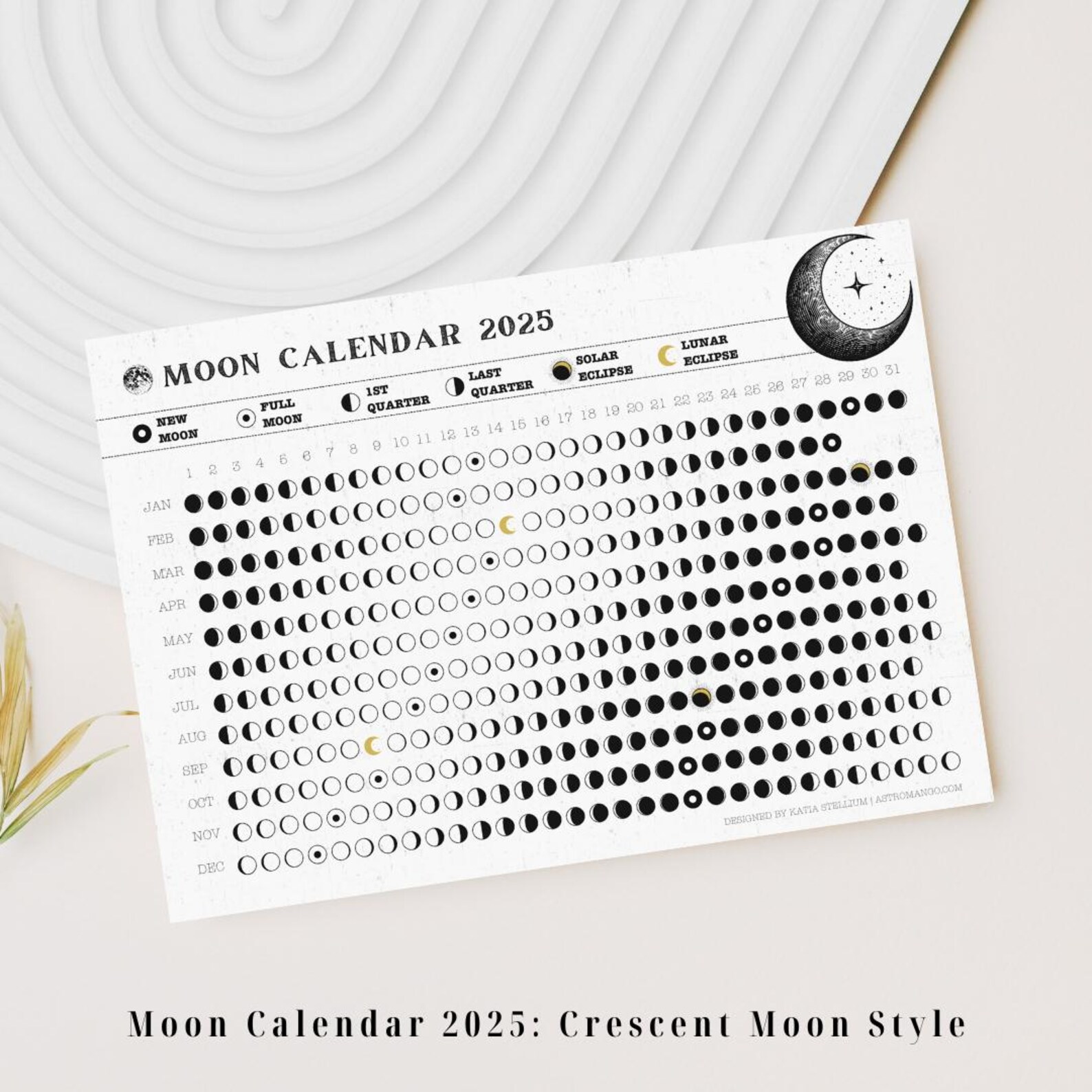 Moon Calendar Printable // Lunar Calendar Printable // Moon Phases ...