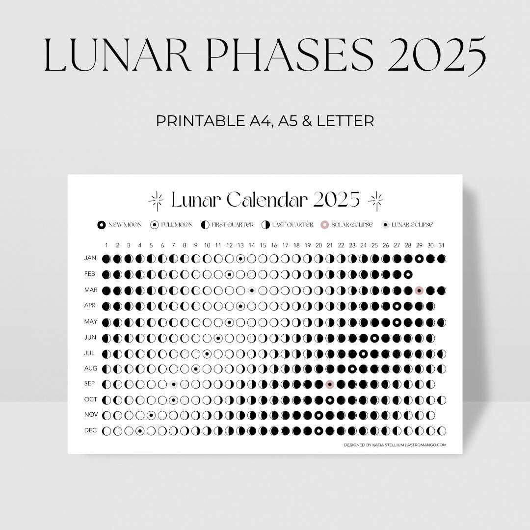 Lunar Calendar Printable | Moon Calendar | Lunar Phases | Moon Phases ...